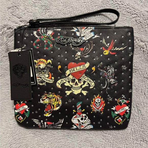 Ed Hardy | Bags | Ed Hardy Black Tattoo Graphic Wrestlet | Poshmark